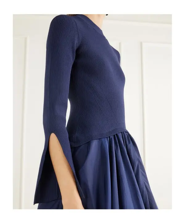 Simkhai Kenlie Pleated Ribbed-knit Midi Dress