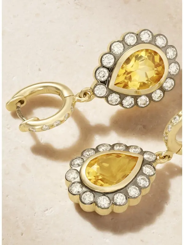 MARLO LAZ 14-karat Gold, Citrine And Diamond Earrings