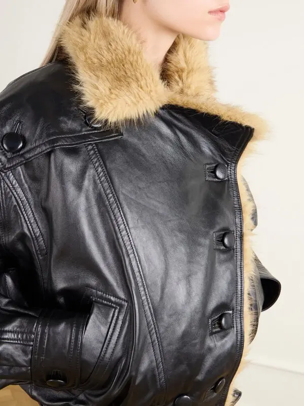 Isabel Marant Étoile Double-breasted Shearling-trimmed Leather Jacket - Black