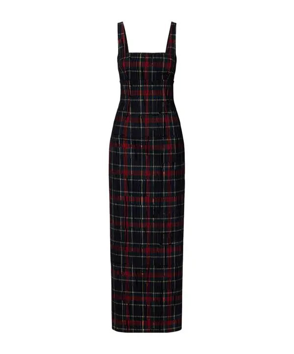 EMILIA WICKSTEAD Checked Flocked Velvet-trimmed Gabardine Maxi Dress - Black