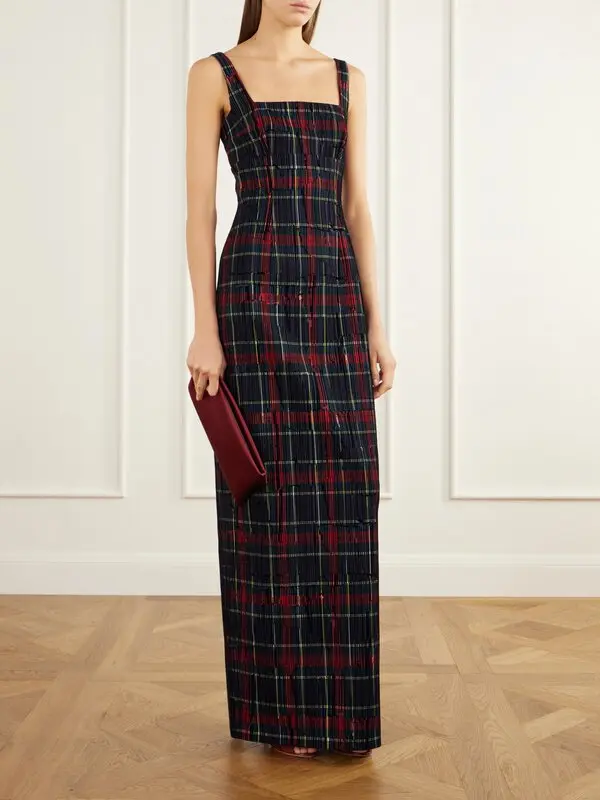 EMILIA WICKSTEAD Checked Flocked Velvet-trimmed Gabardine Maxi Dress