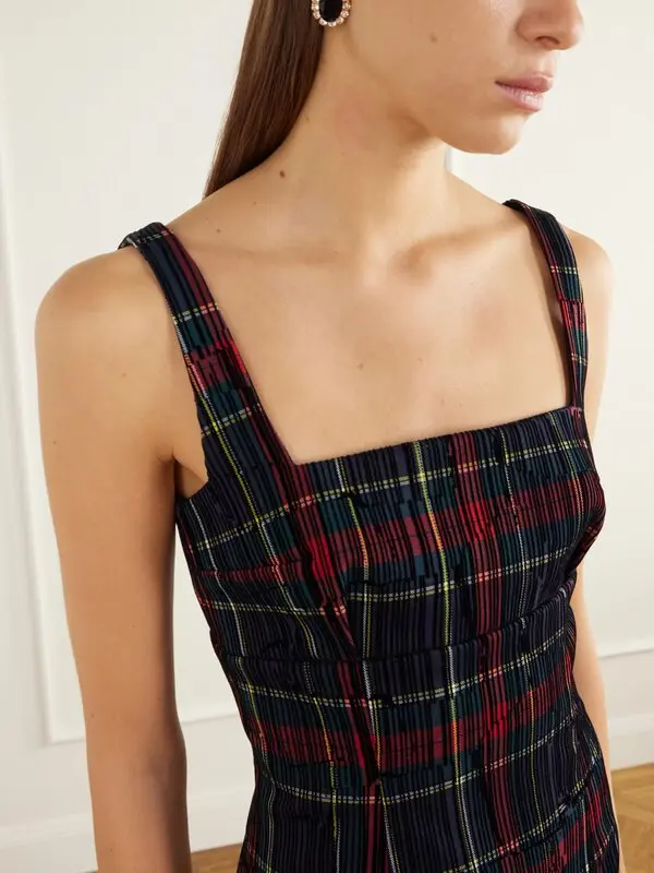 EMILIA WICKSTEAD Checked Flocked Velvet-trimmed Gabardine Maxi Dress