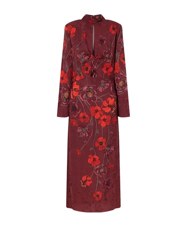Johanna Ortiz Cut-out Floral-print Jacquard Midi Dress - Red