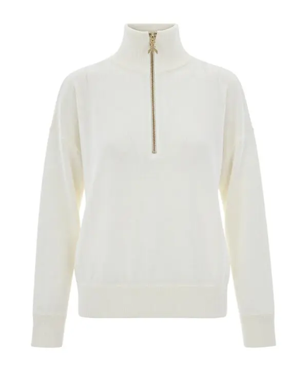 Patrizia Pepe Half-zip Stand Collar Knit Sweater - Vanilla