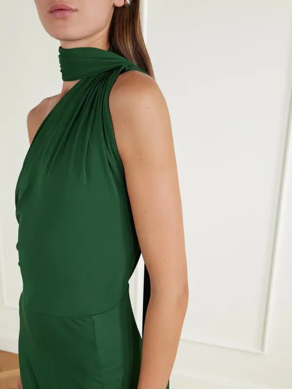Alex Perry Scarf-detailed One-shoulder Ruched Jersey Gown