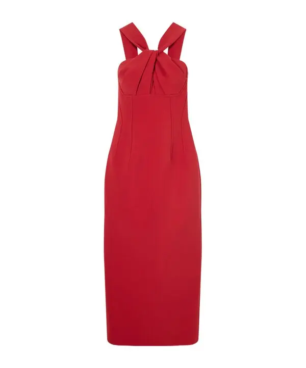 EMILIA WICKSTEAD Open-back Twisted Darted Birdseye Halterneck Midi Dress