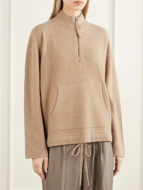 LESET Jesse Drawstring Wool Half-zip Sweatshirt - Nude