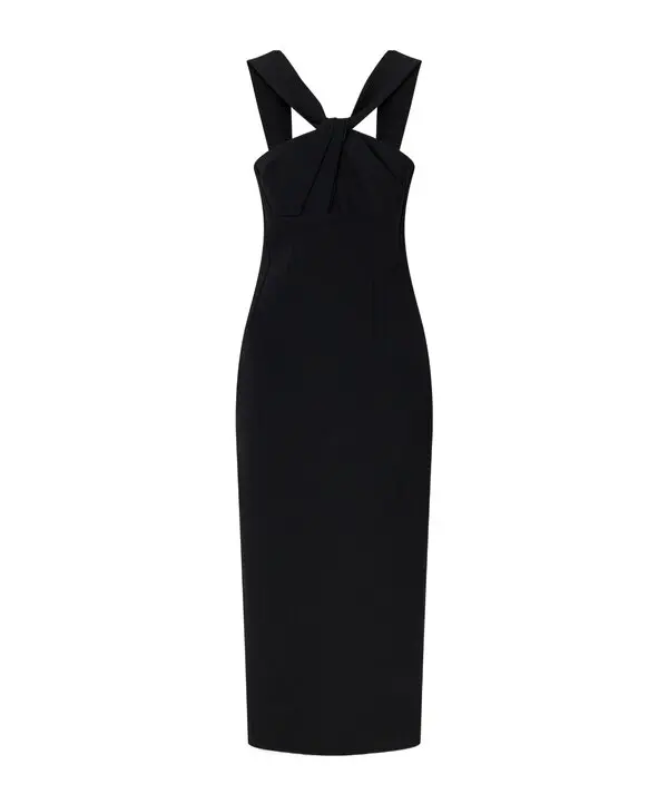EMILIA WICKSTEAD Open-back Twisted Darted Birdseye Halterneck Midi Dress
