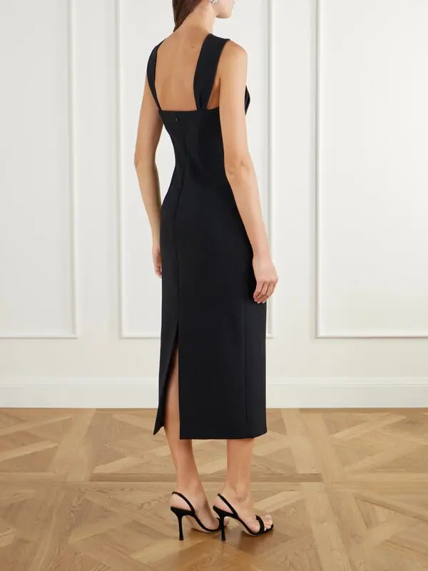 EMILIA WICKSTEAD Open-back Twisted Darted Birdseye Halterneck Midi Dress
