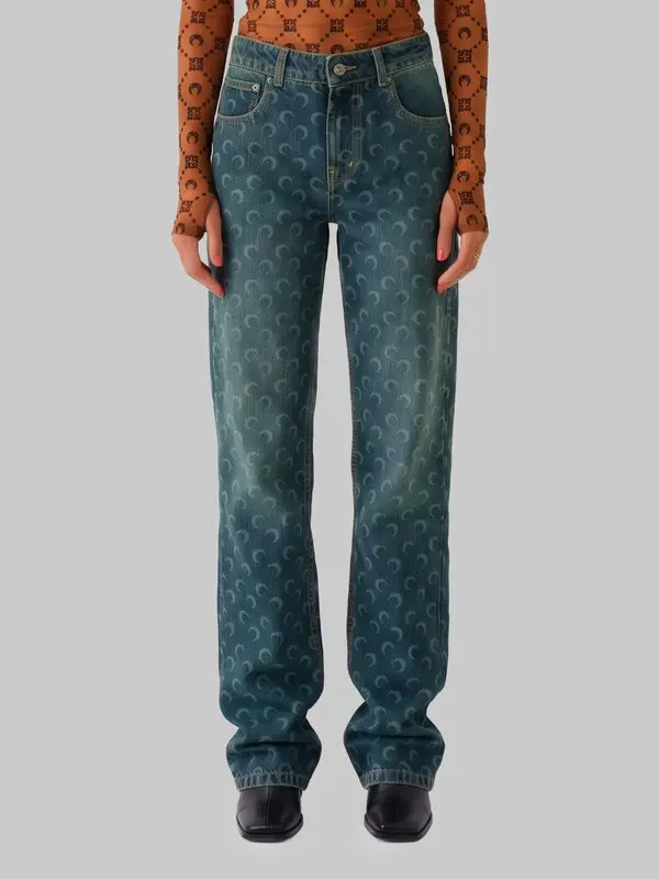 MARINE SERRE Moon Laser Wash Denim Straight Jeans