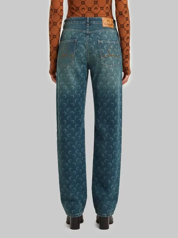 MARINE SERRE Moon Laser Wash Denim Straight Jeans