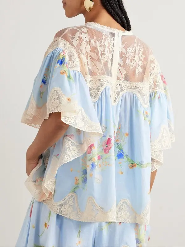 Zimmermann Lace-trimmed Floral-print Cotton-voile Blouse
