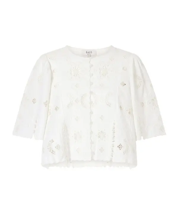 Sea Broderie Anglaise Cotton And Linen-blend Blouse