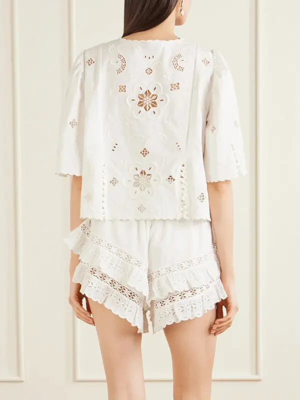 Sea Broderie Anglaise Cotton And Linen-blend Blouse