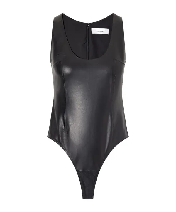 Alex Perry Darted Leather Bodysuit - Black