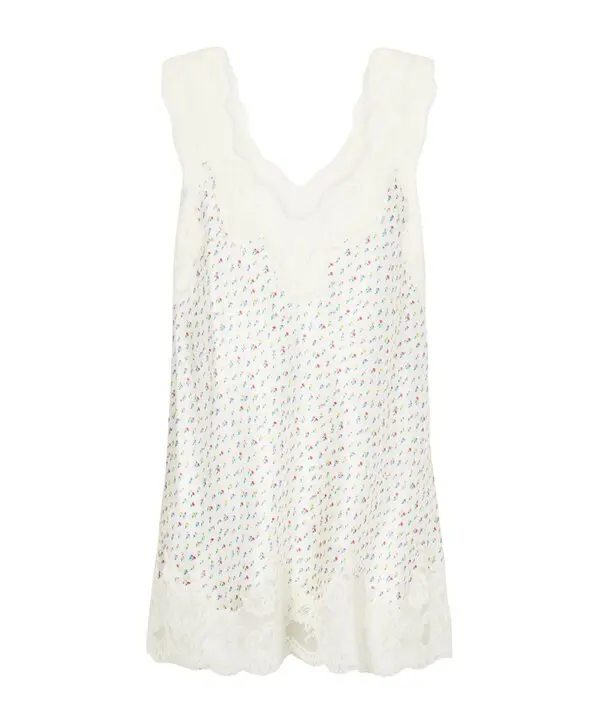 Rabanne Floral-print Lace-trimmed Silk-satin Cami - White