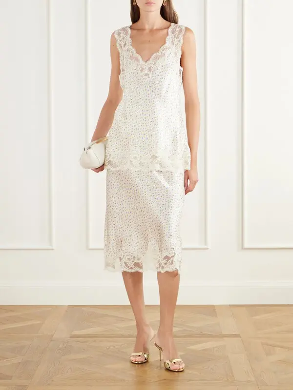 Rabanne Floral-print Lace-trimmed Silk-satin Cami