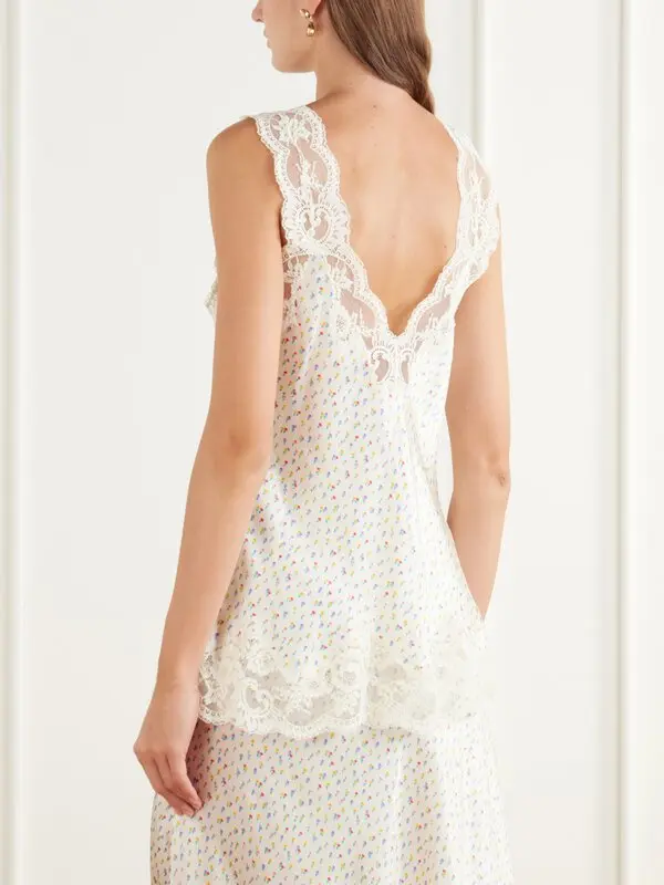 Rabanne Floral-print Lace-trimmed Silk-satin Cami