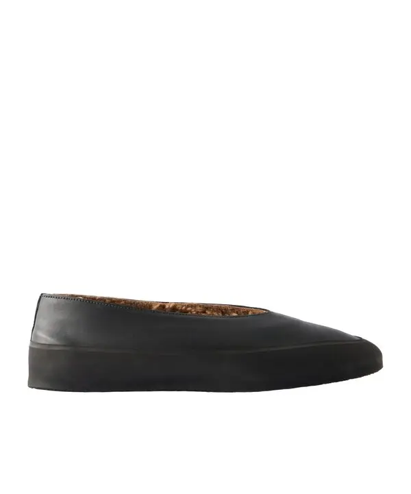 Le Monde Beryl Rubber-trimmed Leather Ballet Flats