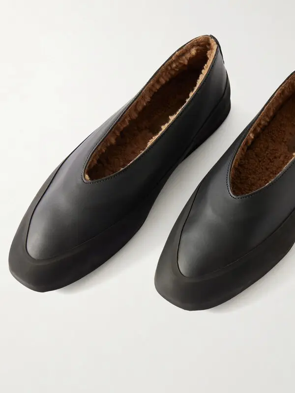 Le Monde Beryl Rubber-trimmed Leather Ballet Flats