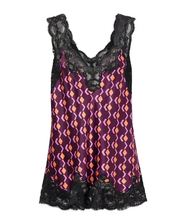 Rabanne Printed Lace-trimmed Silk-satin Cami - Black
