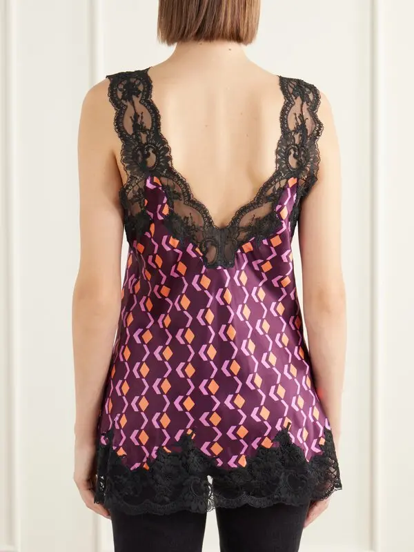 Rabanne Printed Lace-trimmed Silk-satin Cami