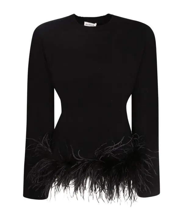 P.a.r.o.s.h Feather-trim Crew Neck Knitted Sweater - Black