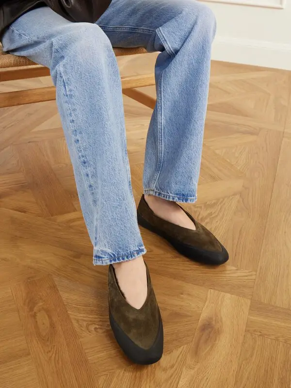 Le Monde Beryl Rubber-trimmed Suede Ballet Flats