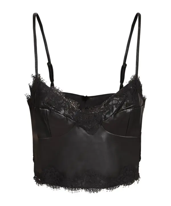 ERMANNO FIRENZE Lace-trim Leather Tank Top