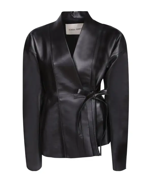 Alberta Ferretti Wrap Belted Leather Jacket