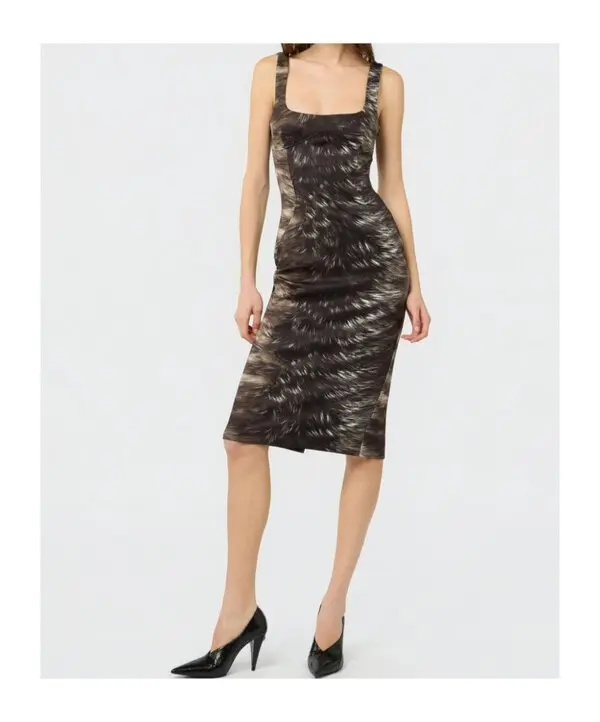 Roberto Cavalli Midi Fur-print Sleeveless Dress