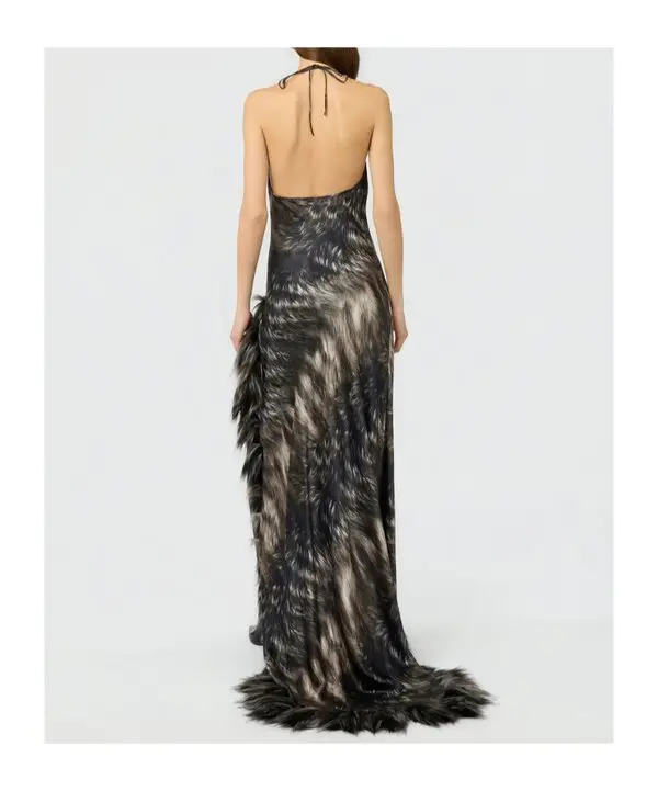 Roberto Cavalli Maxi Fur-print Halterneck Dress