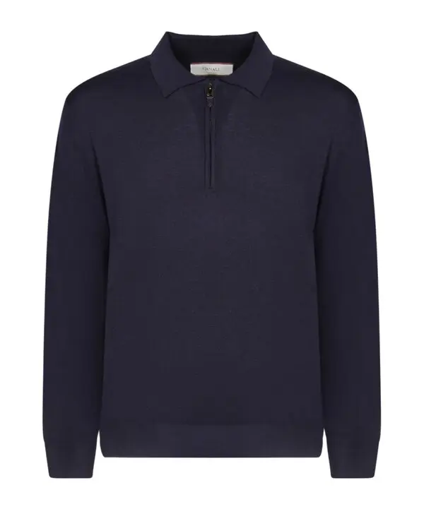 Canali Quarter-zip Polo-collar Sweater - Blue