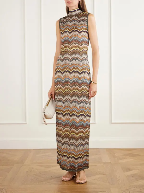 Missoni Striped Metallic Crochet-knit Maxi Dress