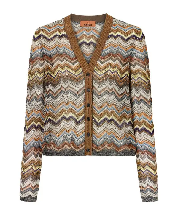 Missoni Striped Metallic Crochet-knit Cardigan