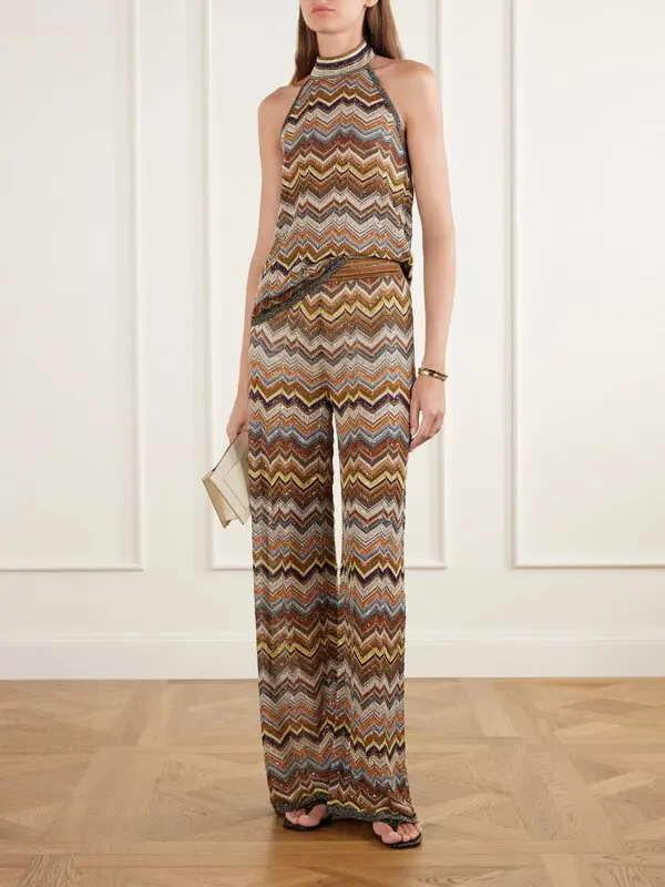Missoni Sequined Metallic Crochet-knit Wide-leg Pants