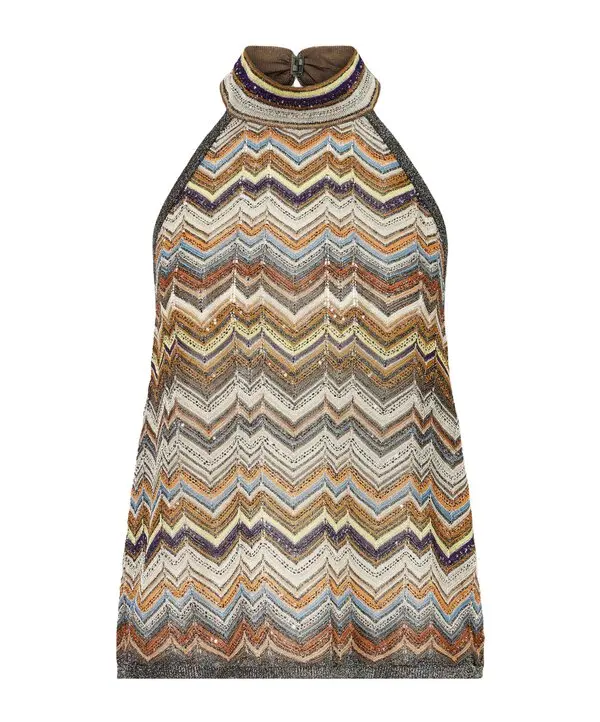 Missoni Striped Metallic Crochet-knit Tank - Nude