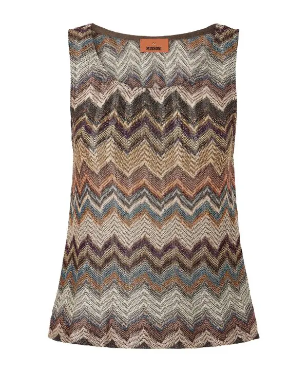 Missoni Striped Metallic Crochet-knit Tank - Brown
