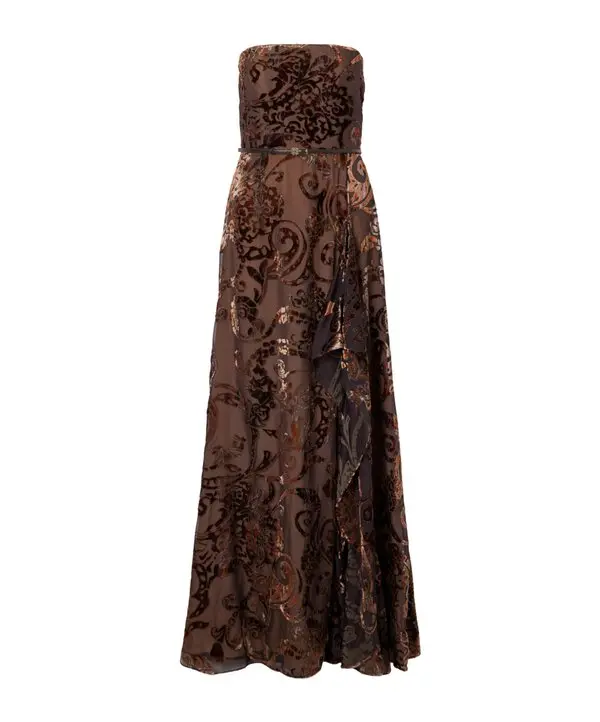 Elie Saab Strapless Belted Devoré Silk-blend Velvet Gown