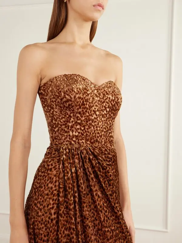 Alex Perry Gathered Leopard-effect Devoré Gown