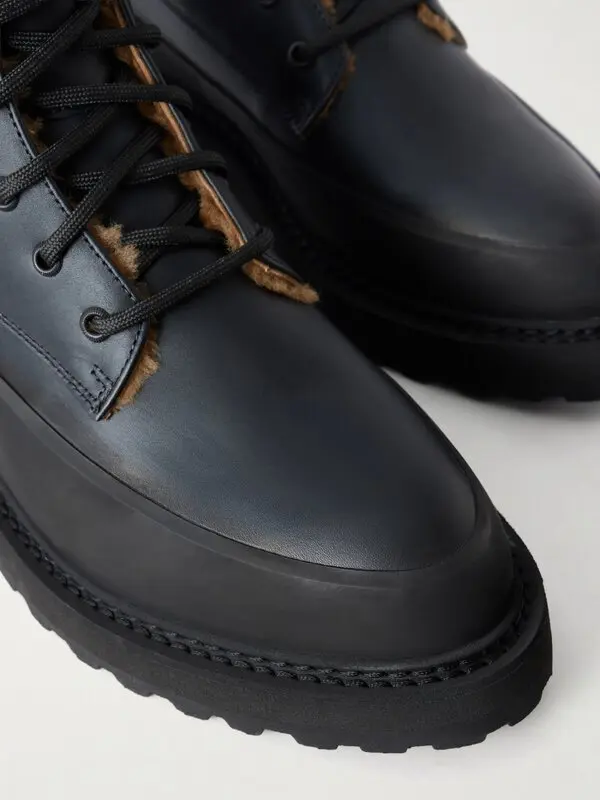 Le Monde Beryl Rubber-trimmed Leather Ankle Boots