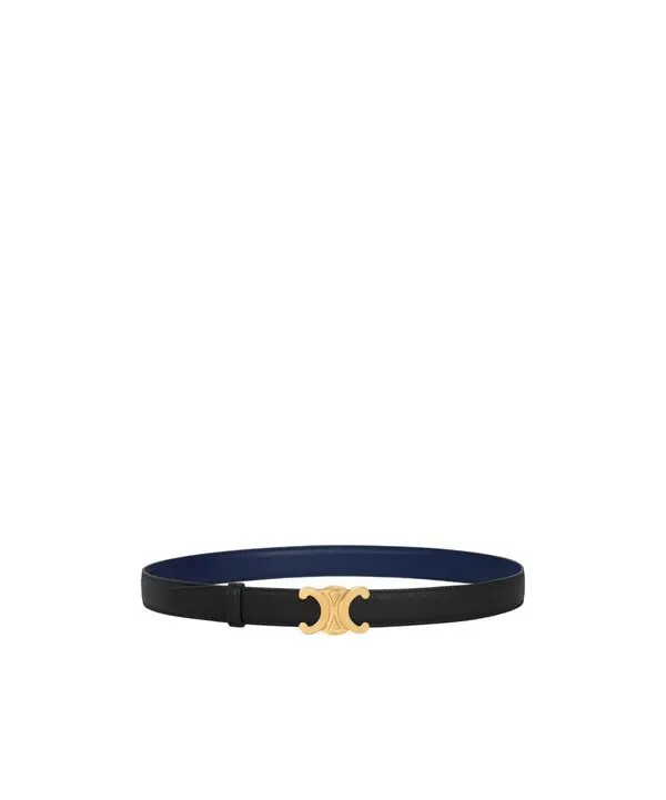 Celine Triomphe Buckle In Metal Reversible Strap 25mm In Smooth And Grained Calfskin