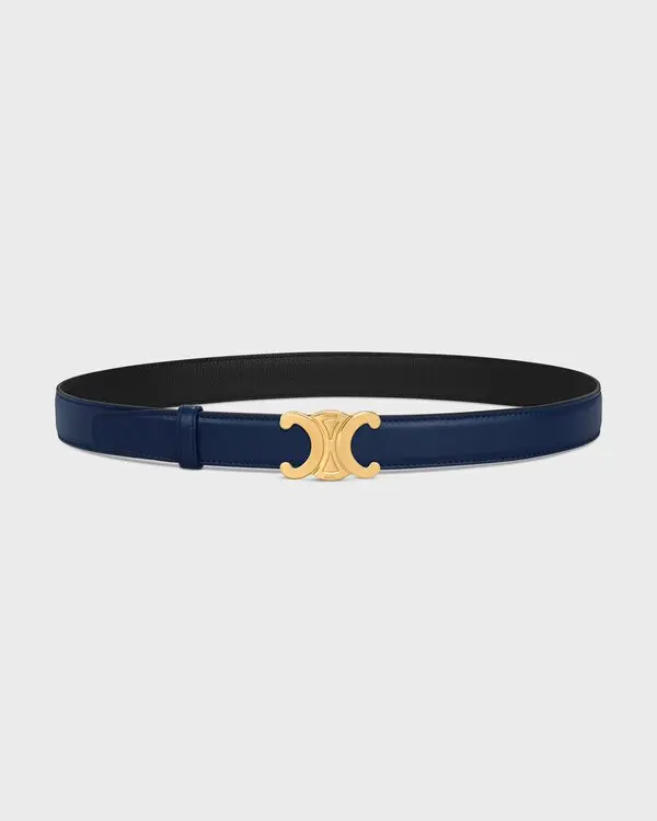 Celine Triomphe Buckle In Metal Reversible Strap 25mm In Smooth And Grained Calfskin