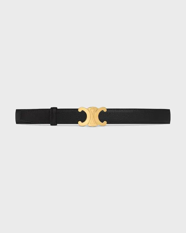 Celine Triomphe Buckle In Metal Reversible Strap 25mm In Smooth And Grained Calfskin