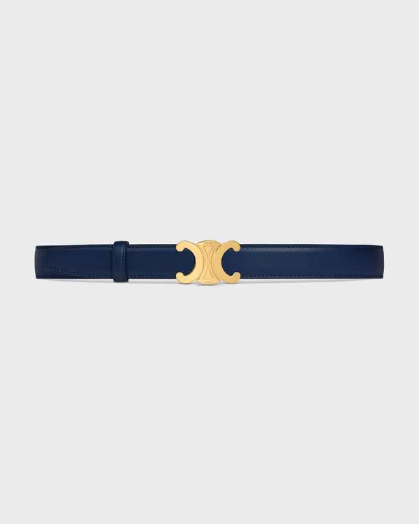 Celine Triomphe Buckle In Metal Reversible Strap 25mm In Smooth And Grained Calfskin