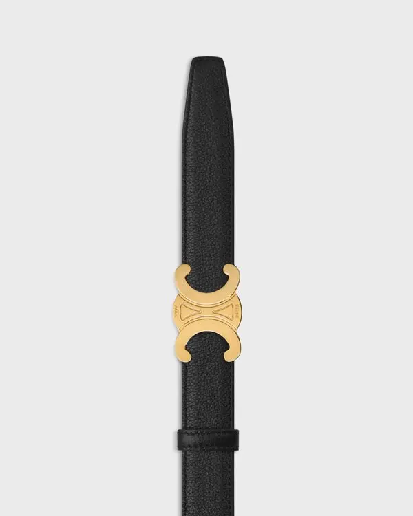 Celine Triomphe Buckle In Metal Reversible Strap 25mm In Smooth And Grained Calfskin