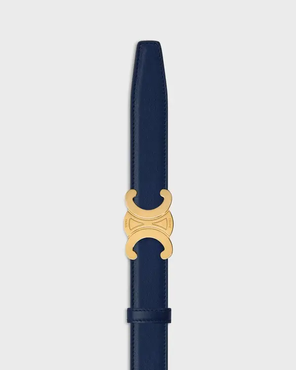 Celine Triomphe Buckle In Metal Reversible Strap 25mm In Smooth And Grained Calfskin