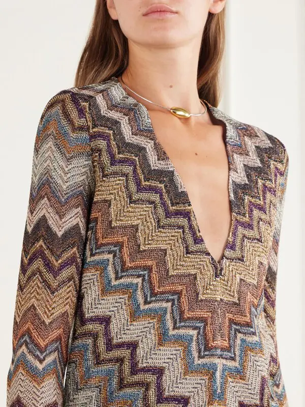 Missoni Striped Metallic Crochet-knit Mini Dress