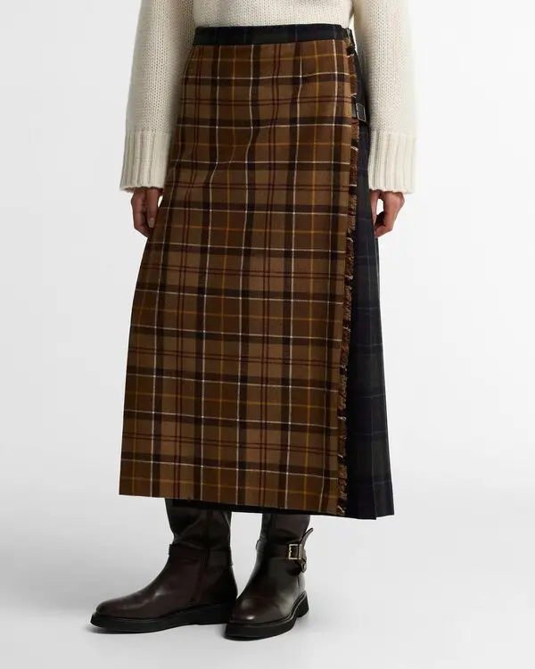 Barbour Pleated Checked Flannel Midi Skirt
