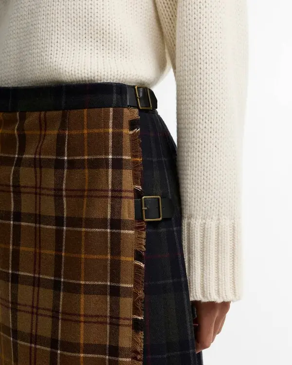 Barbour Pleated Checked Flannel Midi Skirt